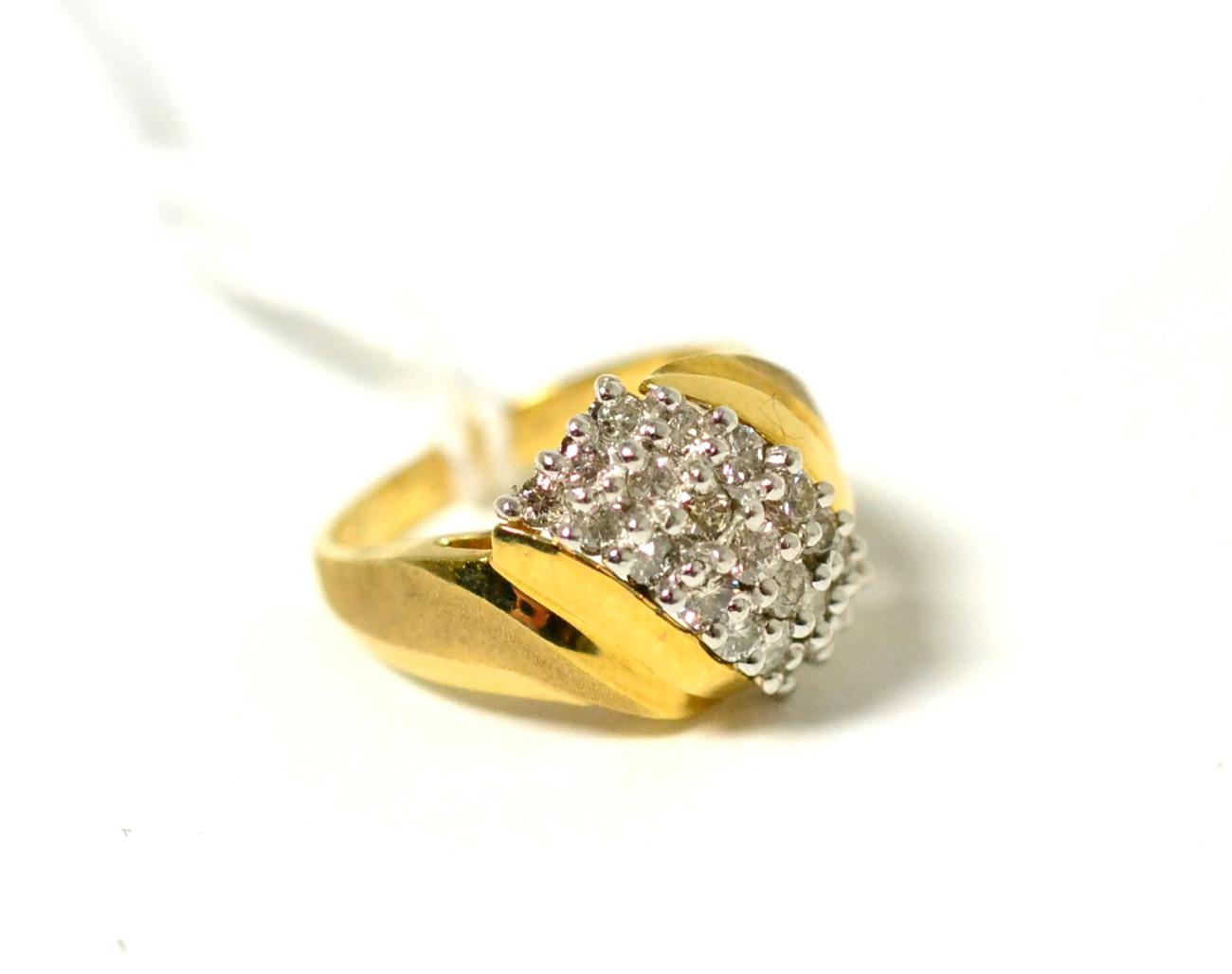Lot 357 - A diamond cluster ring, three wavy bands of