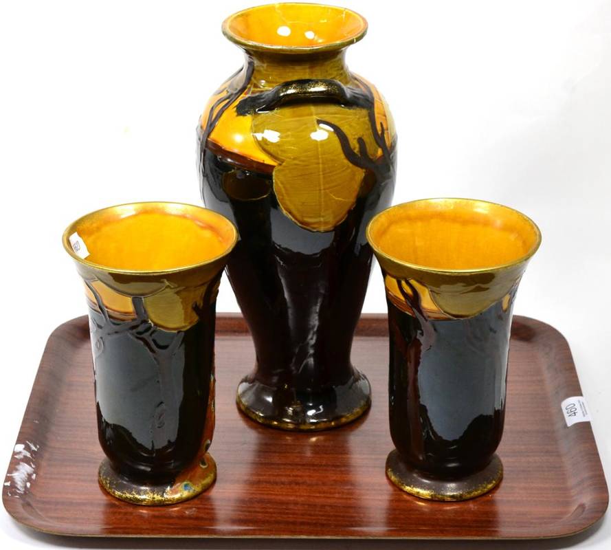 Lot 460 - Phoenix Ware, a pair of pottery vases