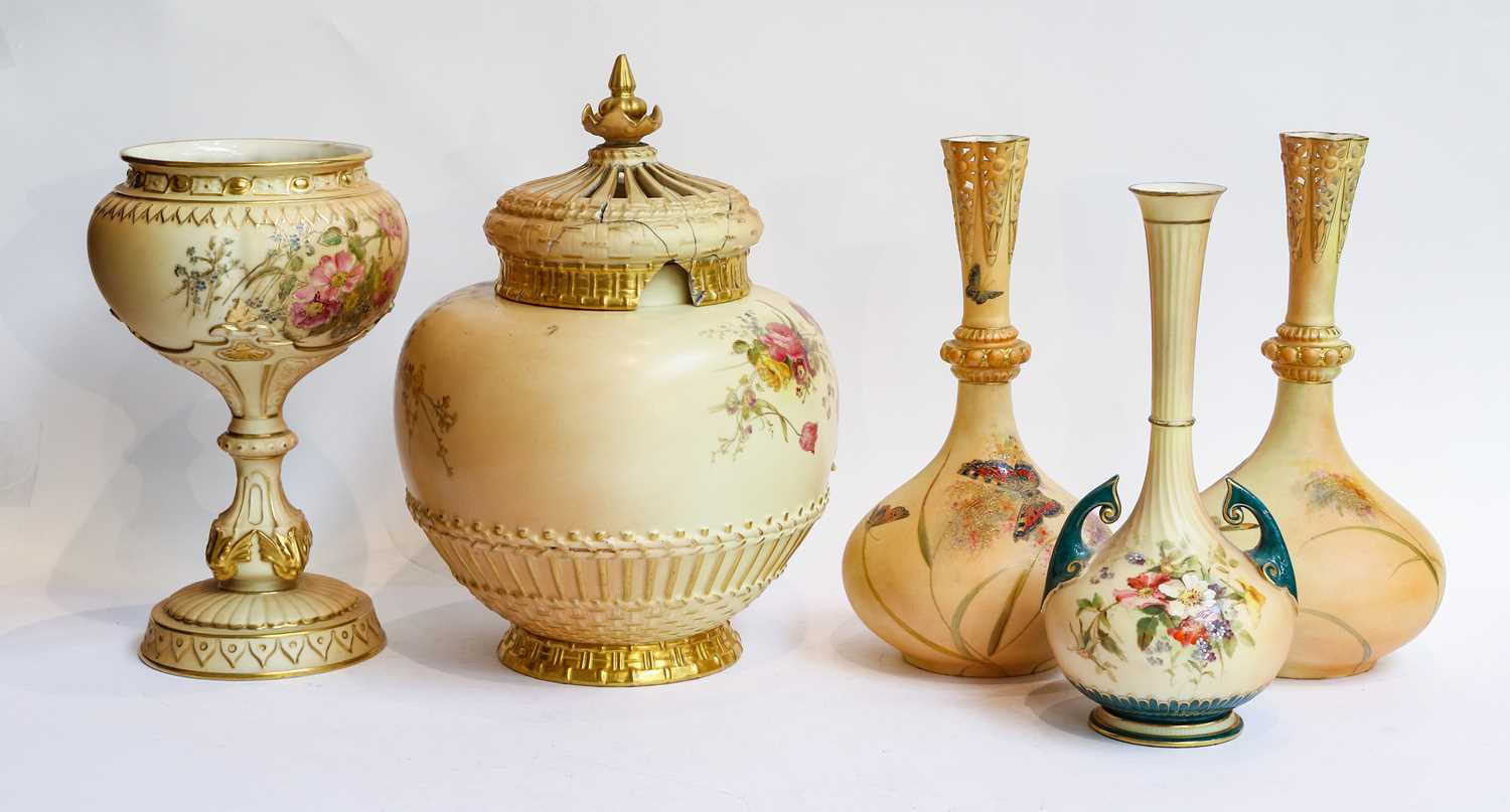 Lot 27 - A Royal Worcester blush ware potpourri jar
