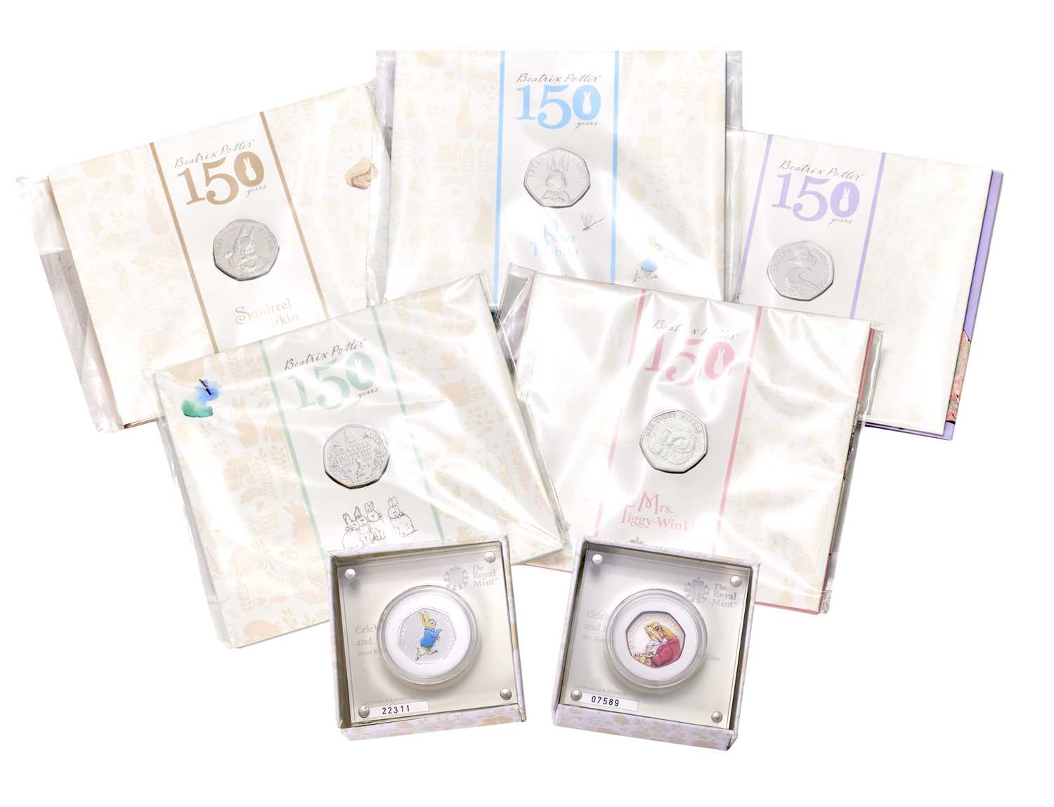 Lot 403 - Assorted Royal Mint Beatrix Potter 50ps, 7
