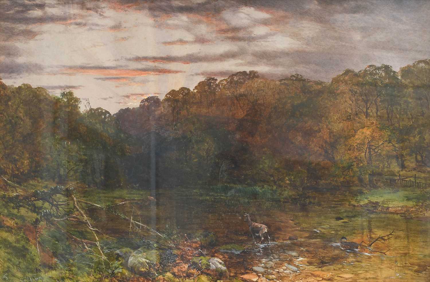 Lot 1027 - Charles Branwhite (1817-1880) Stag fording