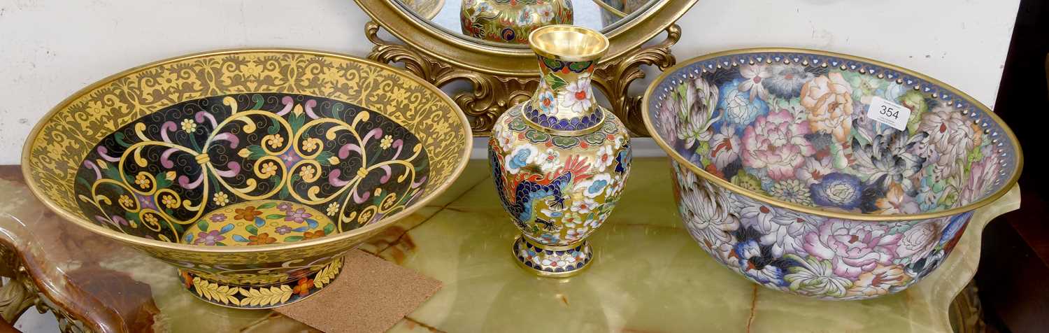 Lot 354 - A Modern Chinese Cloisonne Bowl, decorated