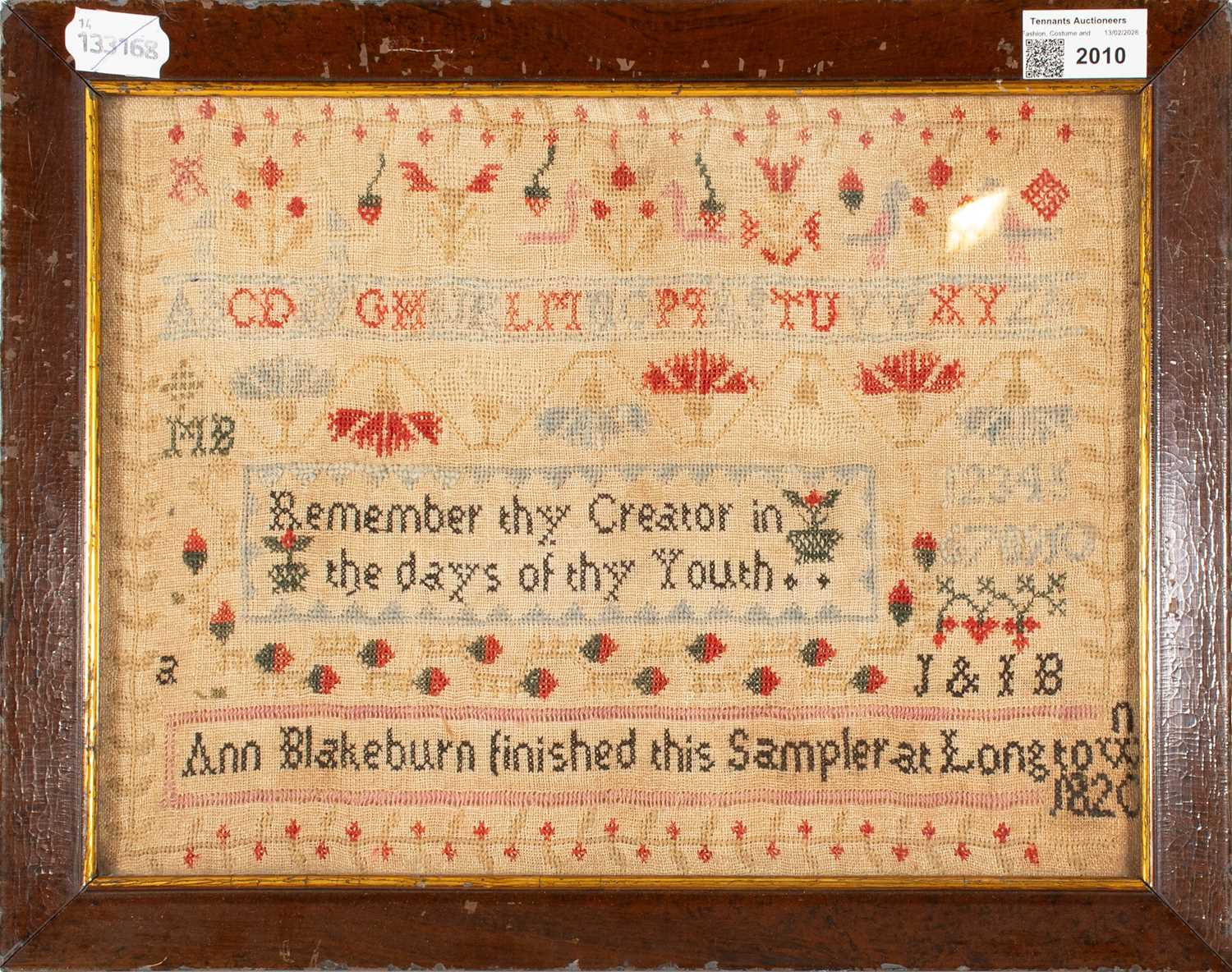 Lot 2010 - Alphabet Sampler Worked by Ann Blakeburn at