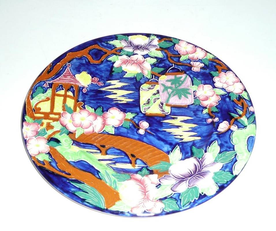 Lot 570 - Maling tube lined plate with Chinese lantern