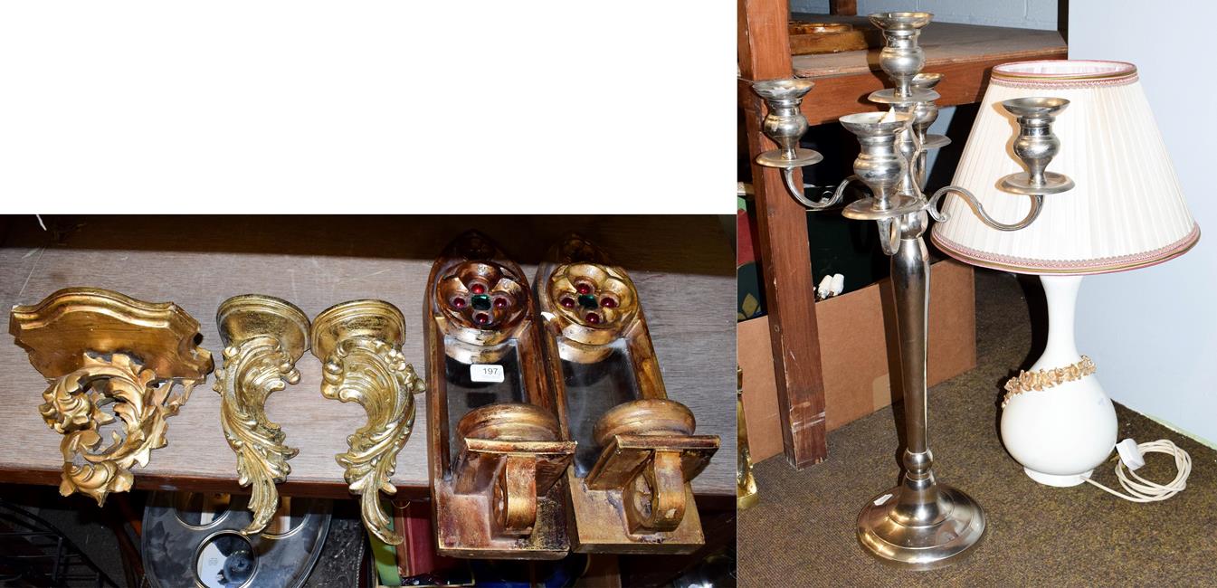 Lot 197 - A modern five branch candelabra, a ceramic